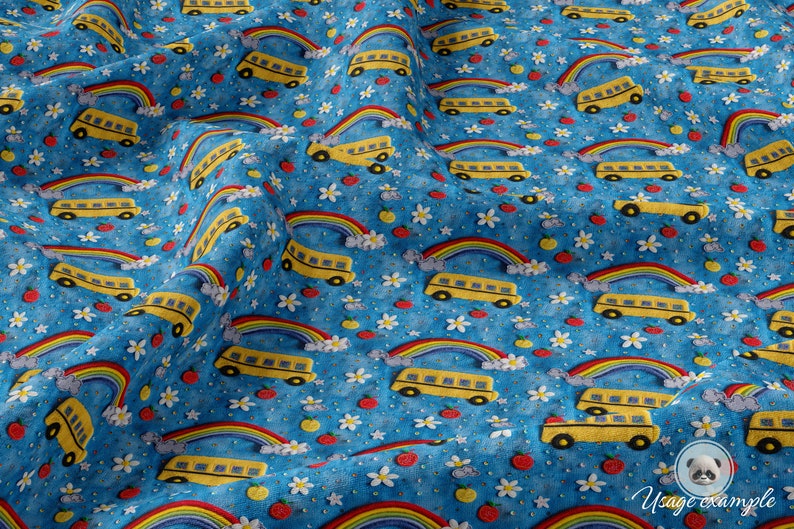 3d Back to School Yellow Bus, Faux Sequin Embroidery Fabric Sublimation ...