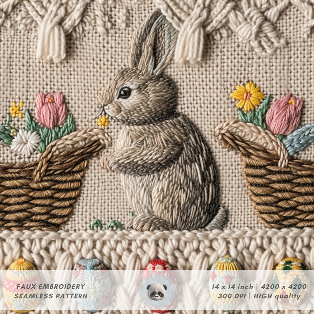 3d Easter Bunny Seamless Knit Pattern, Faux Embroidery Easter Eggs ...