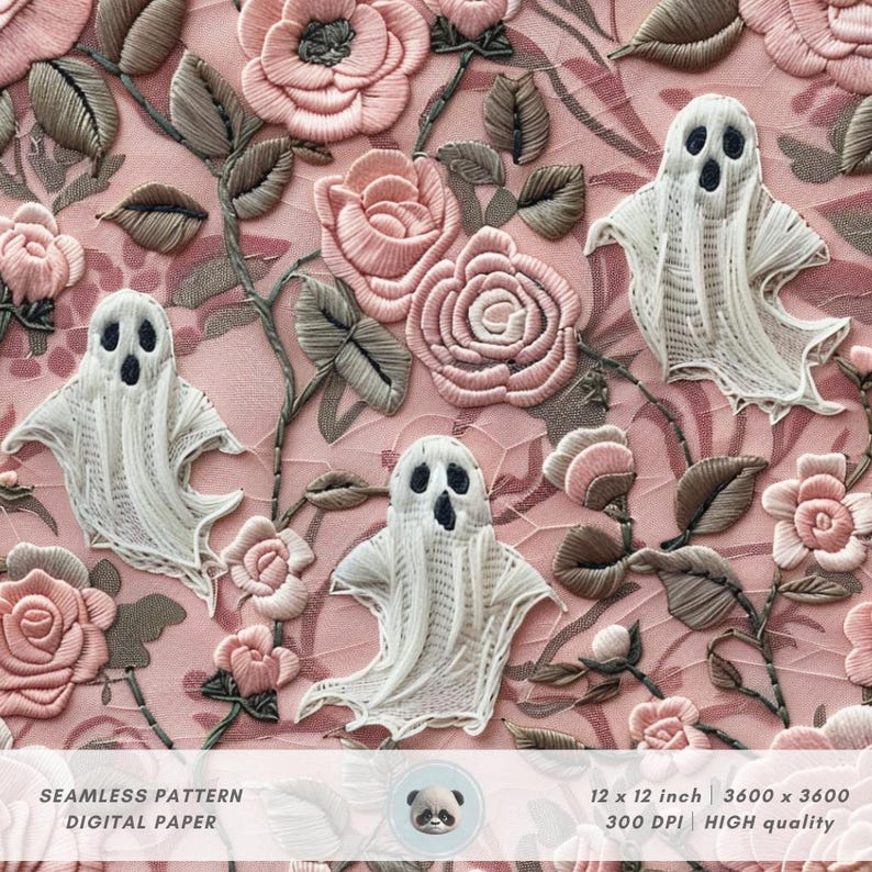 3d Rose Ghosts Pink Flowers Seamless Pattern, Halloween Background ...