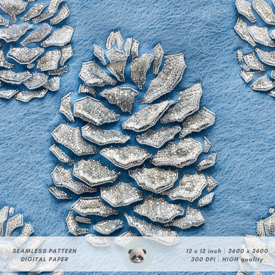 3d Silver Glitter Pine Cone Seamless Pattern, Woodland Conifer Cone ...