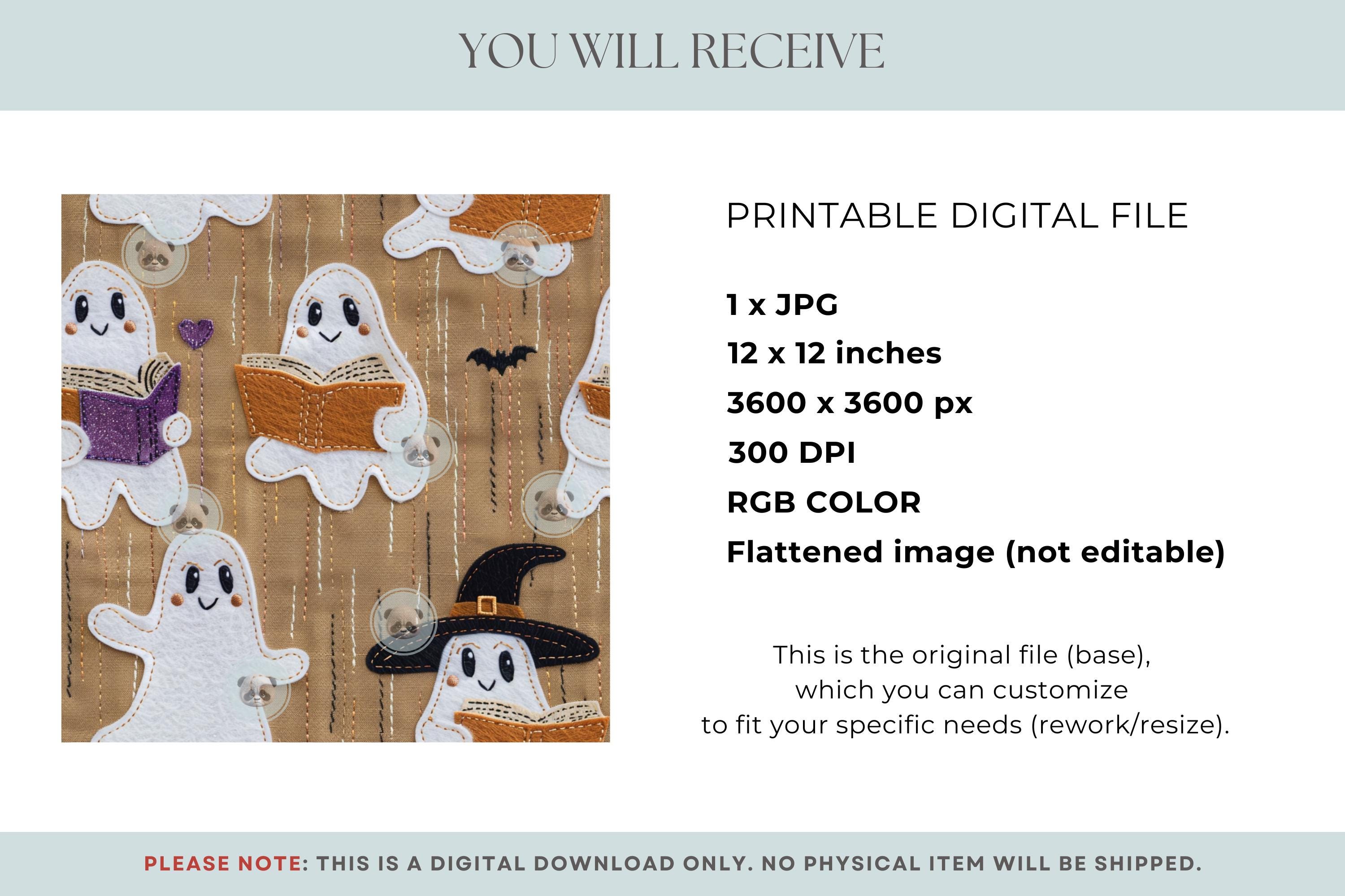 3d Whimsical Witchy Ghost Bookish Print Seamless Pattern, Spooky Bat ...