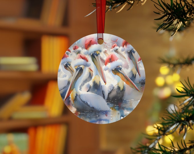 Santa Pelican Watercolor Ornament Whimsical Pelican Christmas Coastal ...