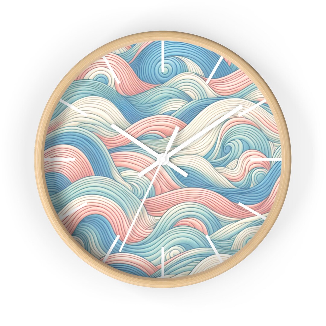 Clock in Wavy Pattern for Girl Bedroom Wave Clock Pink Blue and White ...