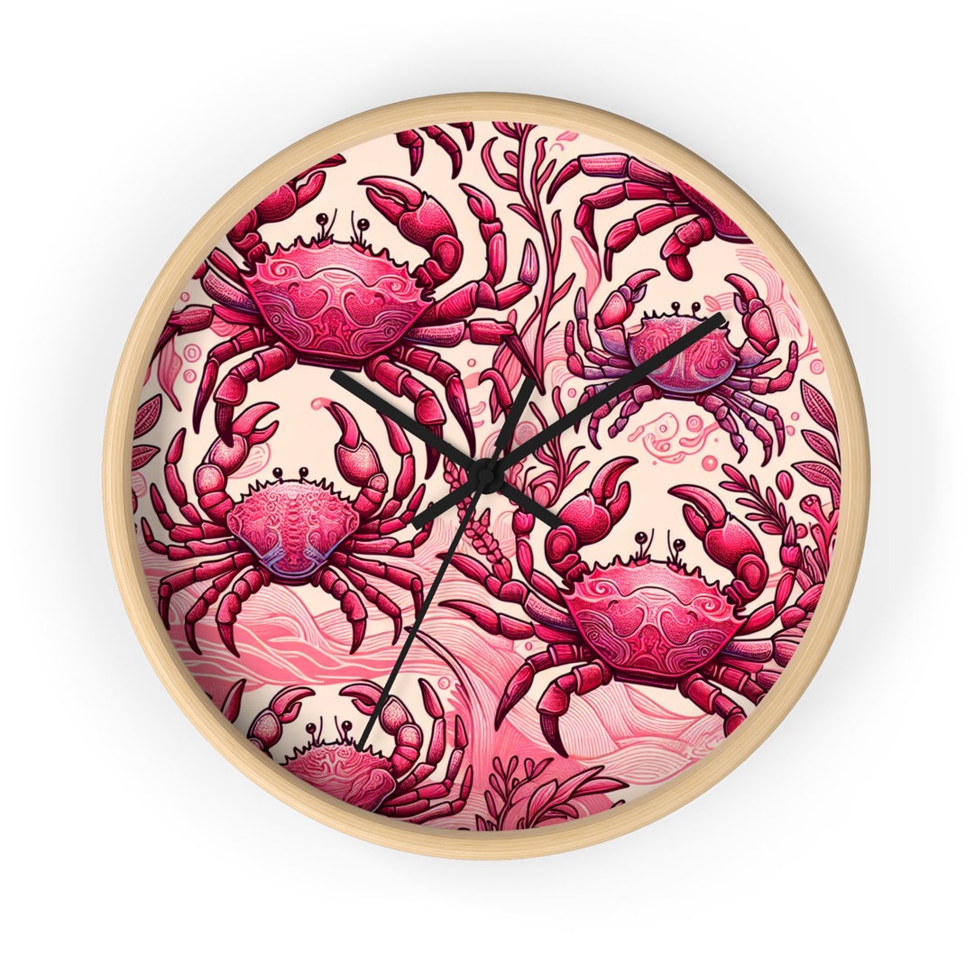 Wall Clock Pink Crab Clock Coastal Home Decor Clock Beach House Clock ...