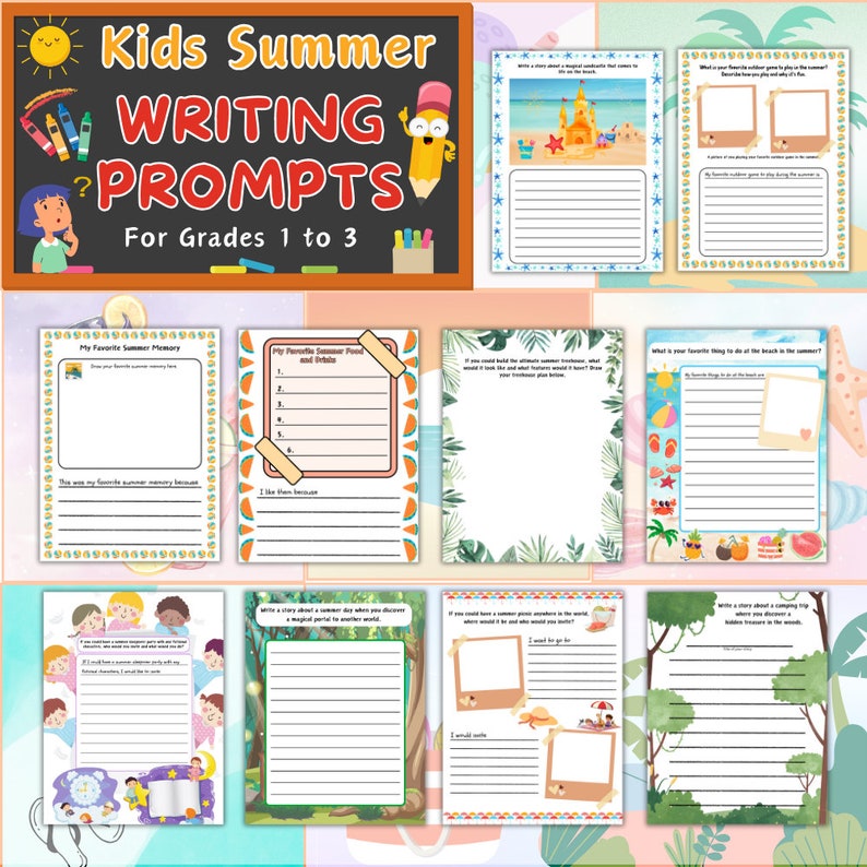 Summer Writing Prompts for Kids: Grades 1-3 Creative Writing Workbook ...