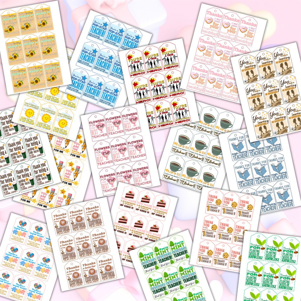 Teacher Appreciation Gift Tags: Printable Thank You Cards (PDF Download ...