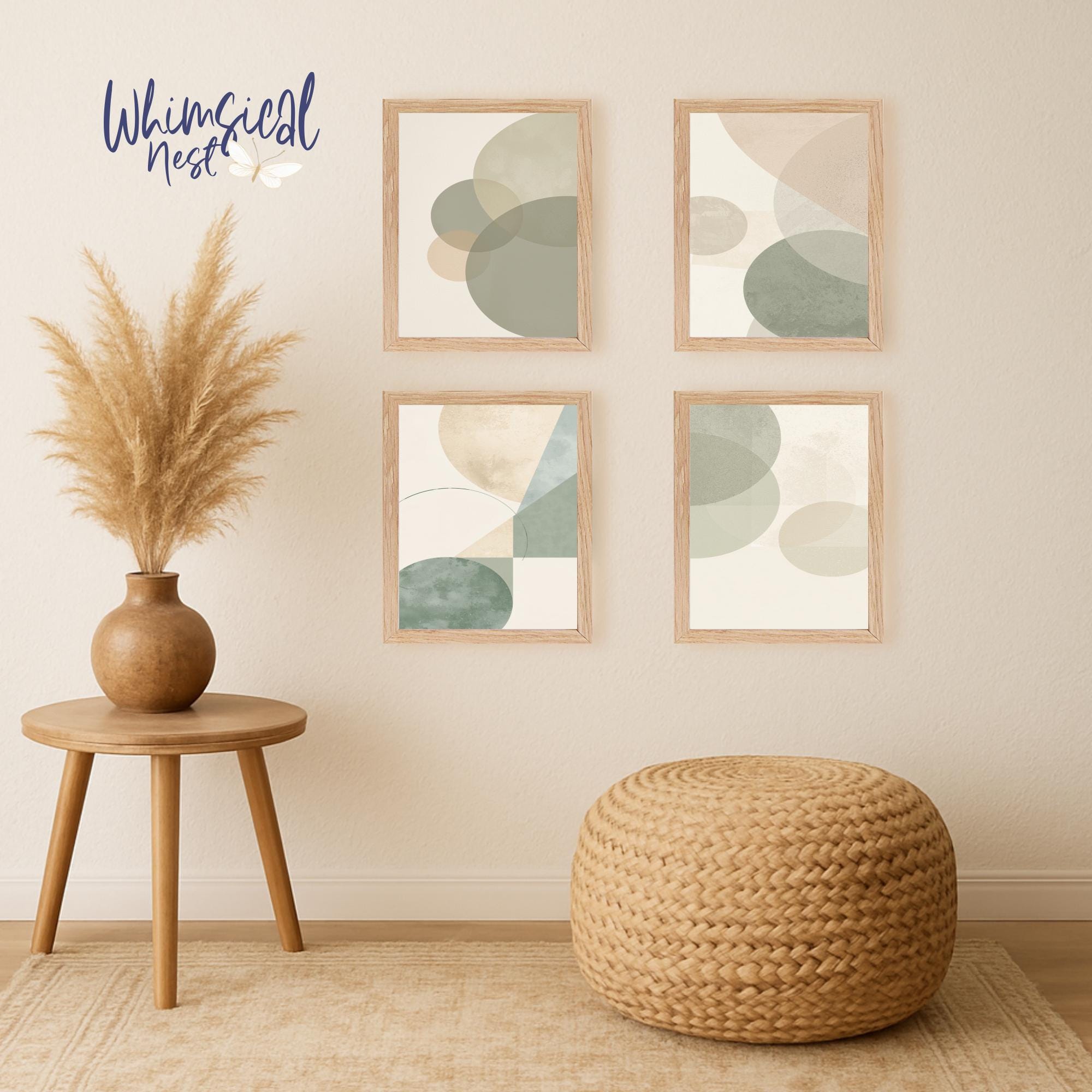 Neutral Boho Wall Art Print Set: Minimalist Abstract Decor (digital ...