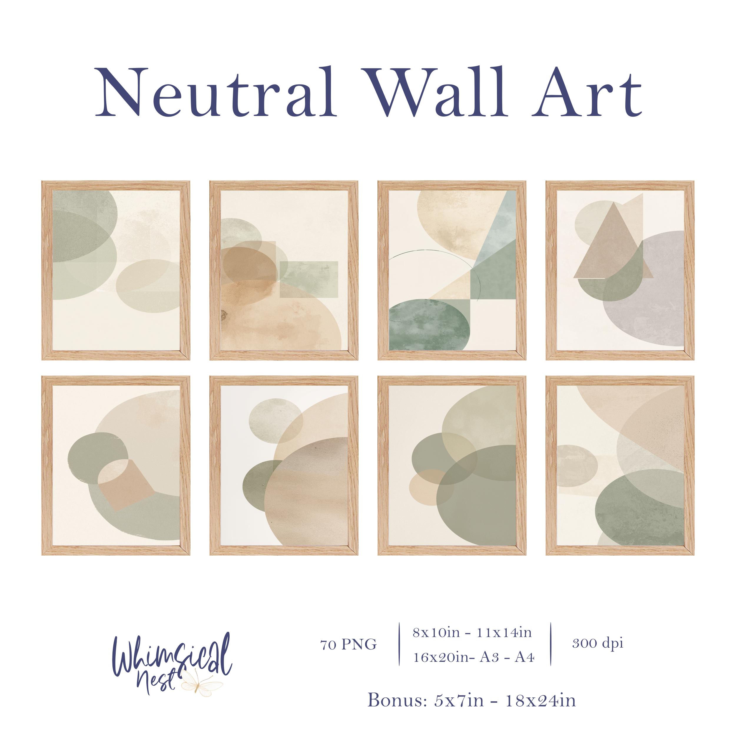 Neutral Boho Wall Art Print Set: Minimalist Abstract Decor (digital ...