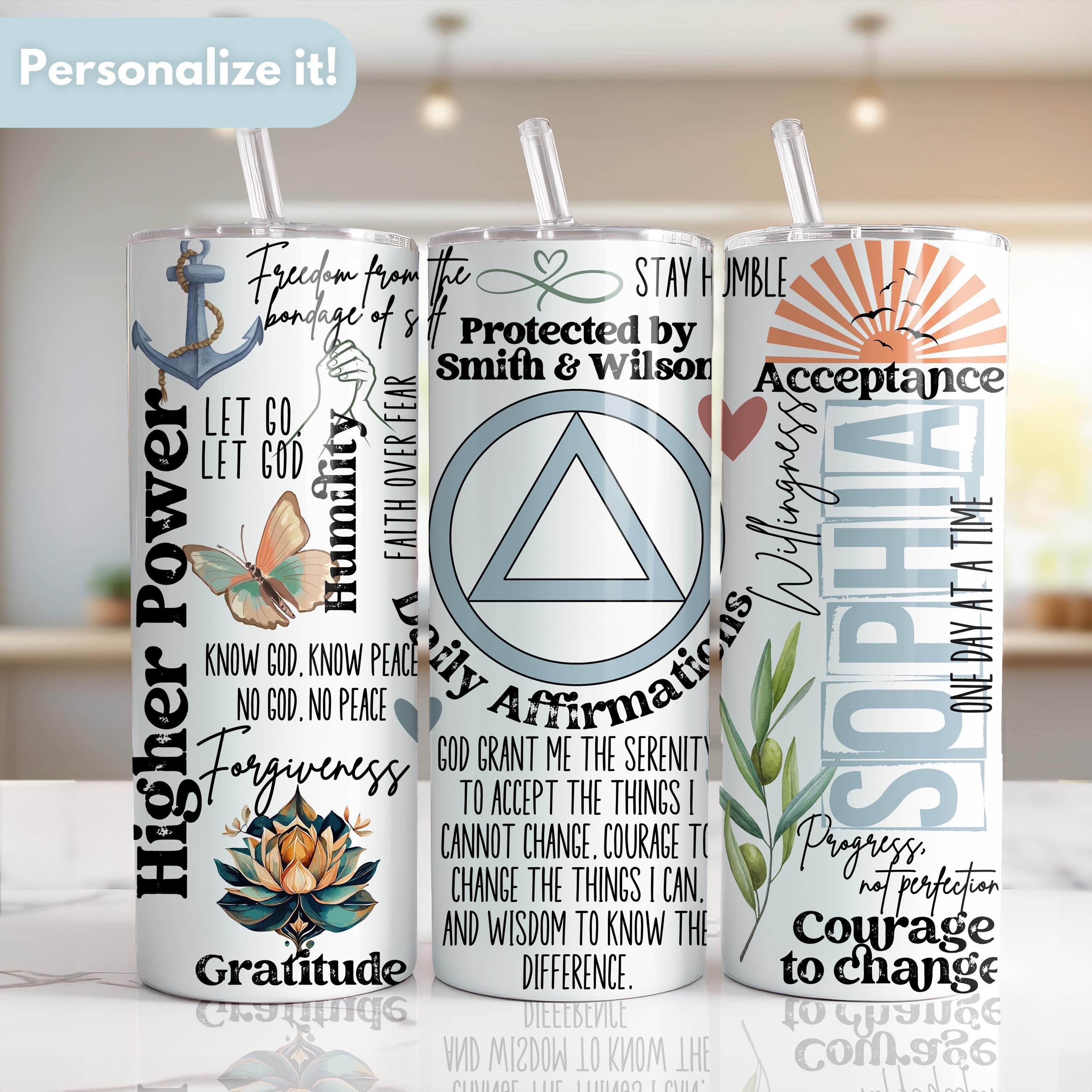 Personalized AA Recovery Affirmations Tumbler, Custom Sobriety Travel ...