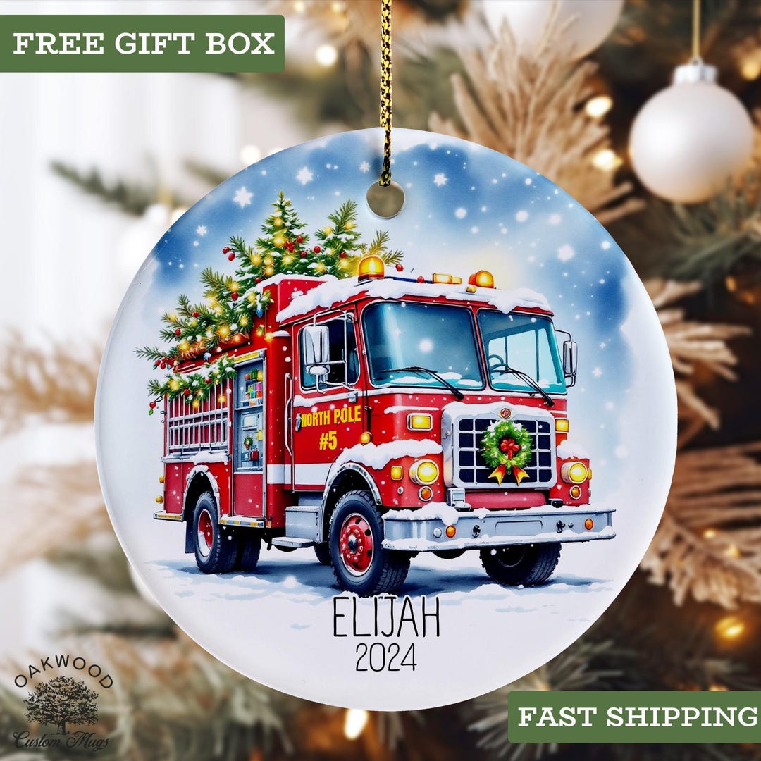 Personalized Firetruck Christmas Ornament 2024, Fire Truck Ornament ...