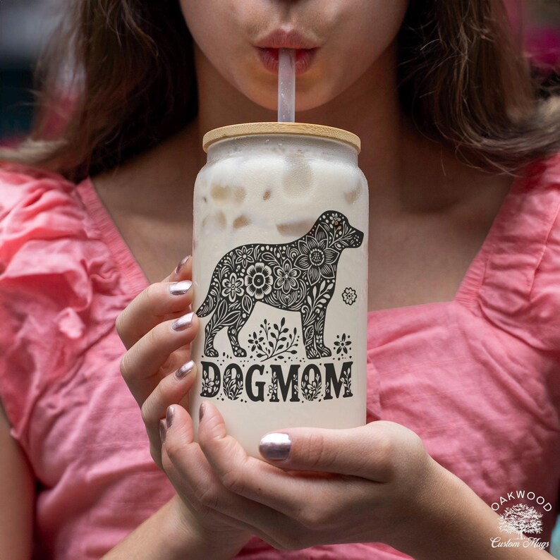 Personalized Dog Mom Frosted Glass Cup, Custom Dog Mom Sipper Cup, Dog ...