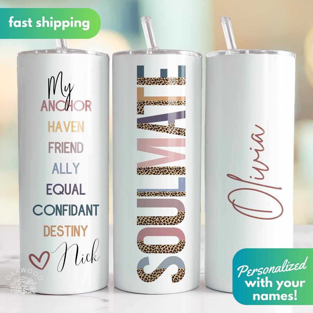 Personalized Soulmate Tumbler With Lid and Straw, Custom Cheetah Print ...