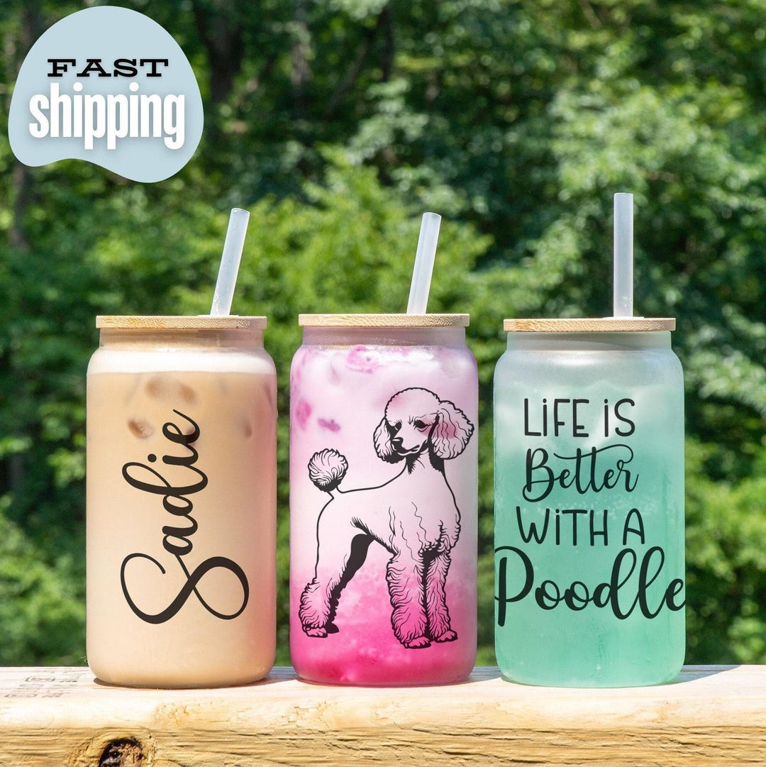 Personalized Poodle Frosted Glass Cup, Custom Poodle Sipper Cup, Poodle ...