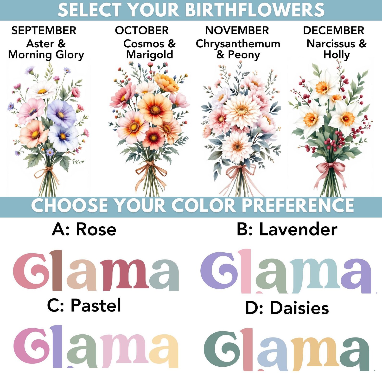 Personalized Glama Tumbler, Custom Birth Flower Glama Tumbler Gift for ...