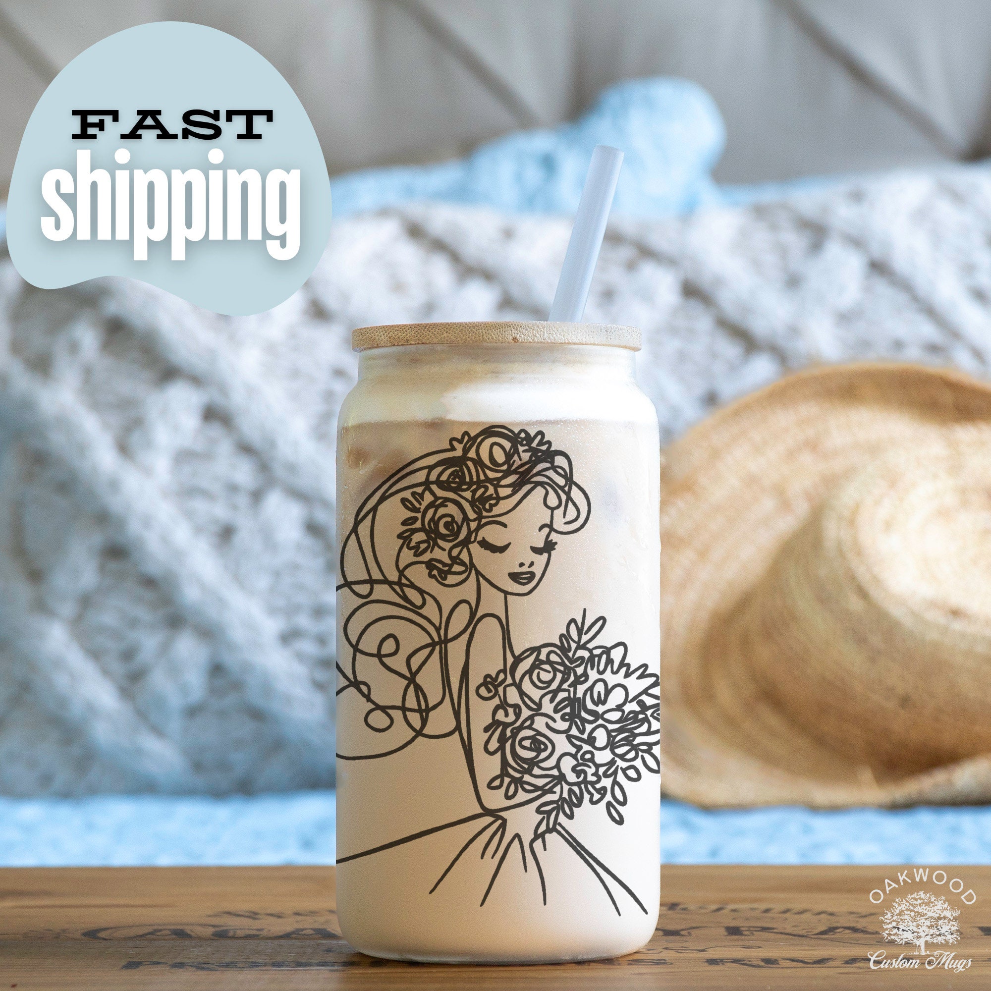 Personalized Bride Frosted Glass Cup With Lid and Straw, Custom Bridal ...