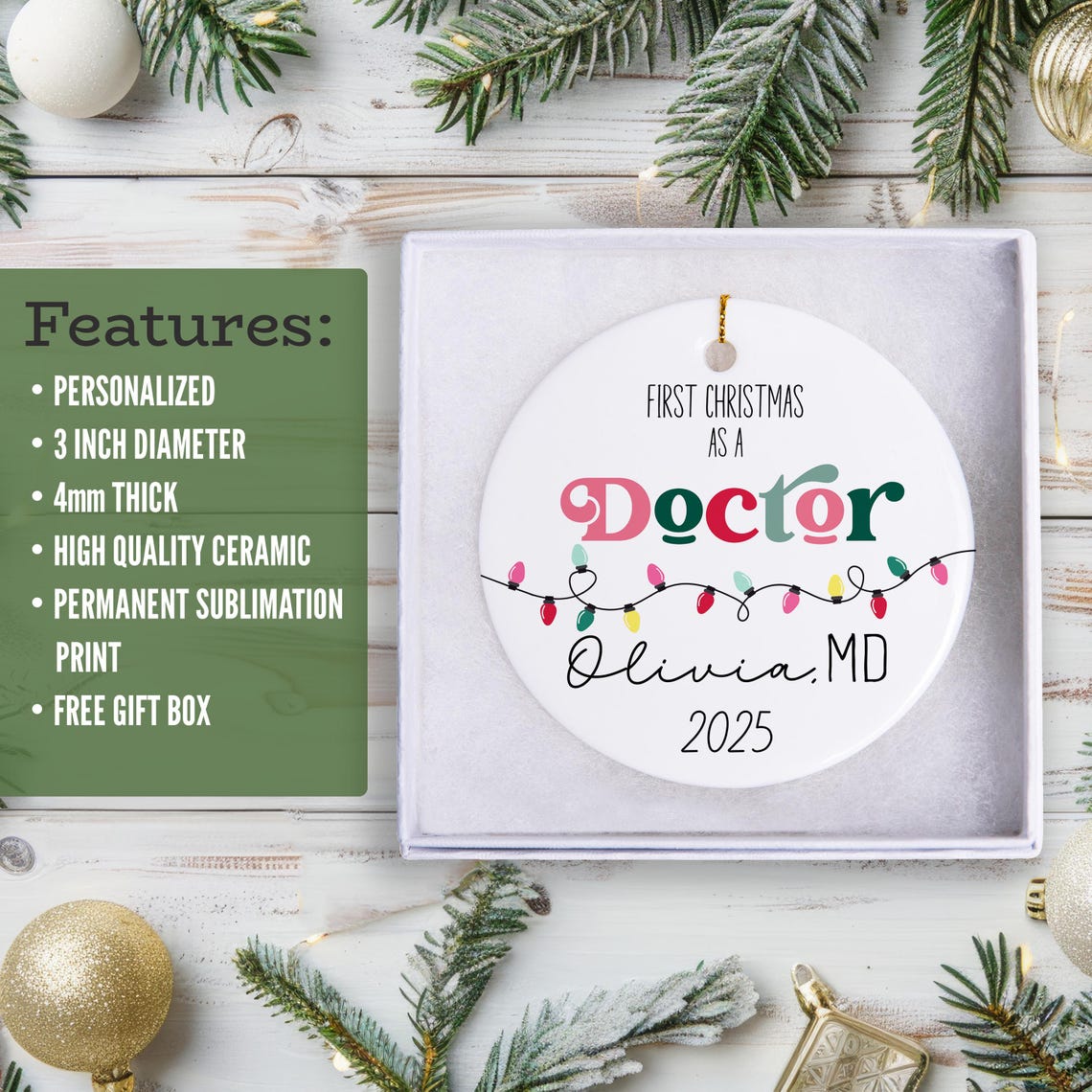 First Christmas as a Doctor Ornament, Custom MD, Personalized ...