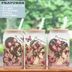 Personalized Messy Bun Mom Pink Awareness Breast Cancer Survivor Glass ...