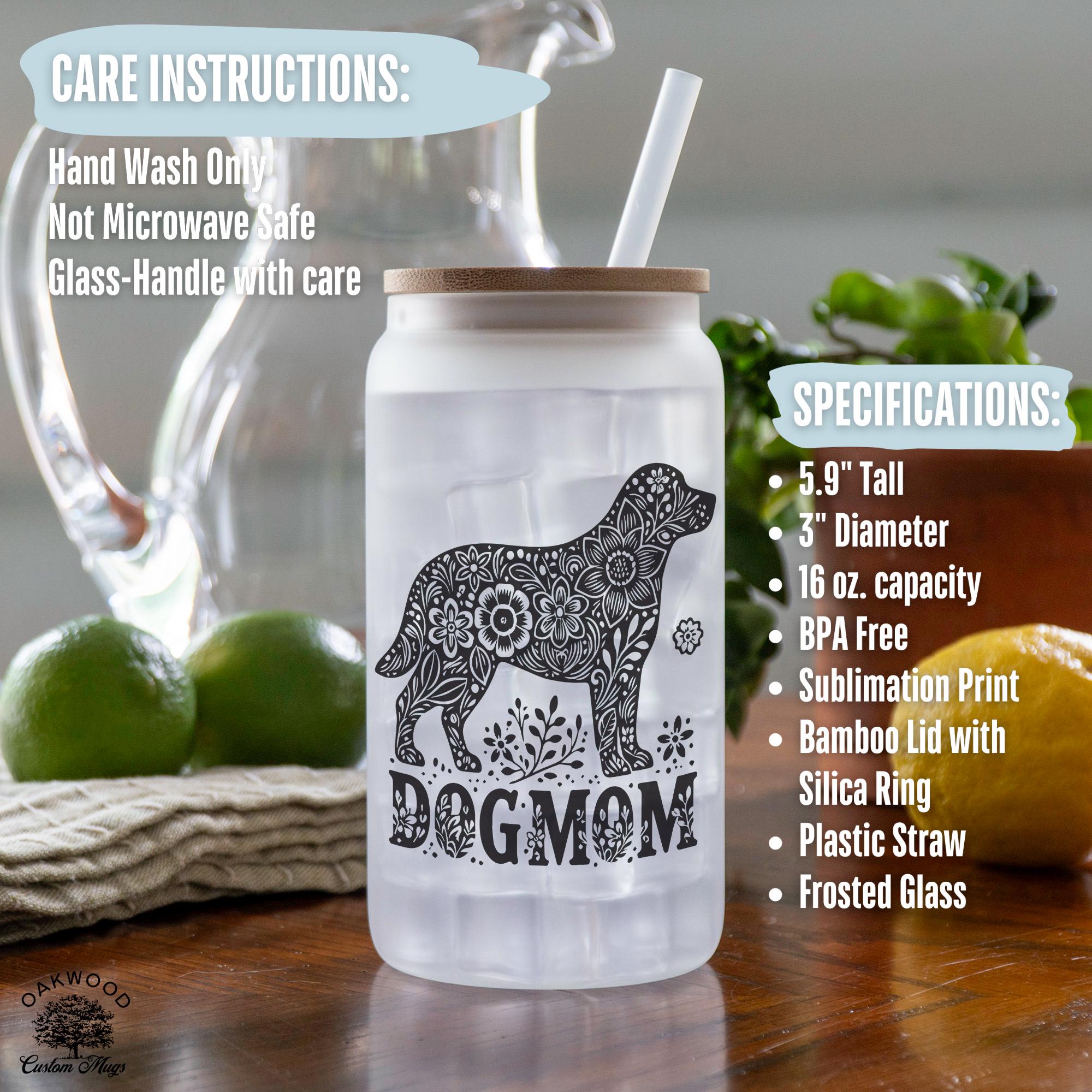 Personalized Dog Mom Frosted Glass Cup, Custom Dog Mom Sipper Cup, Dog ...