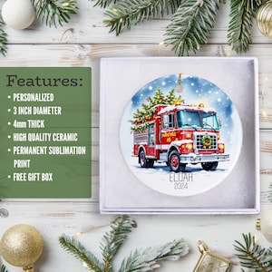 Personalized Firetruck Christmas Ornament 2024, Fire Truck Ornament ...