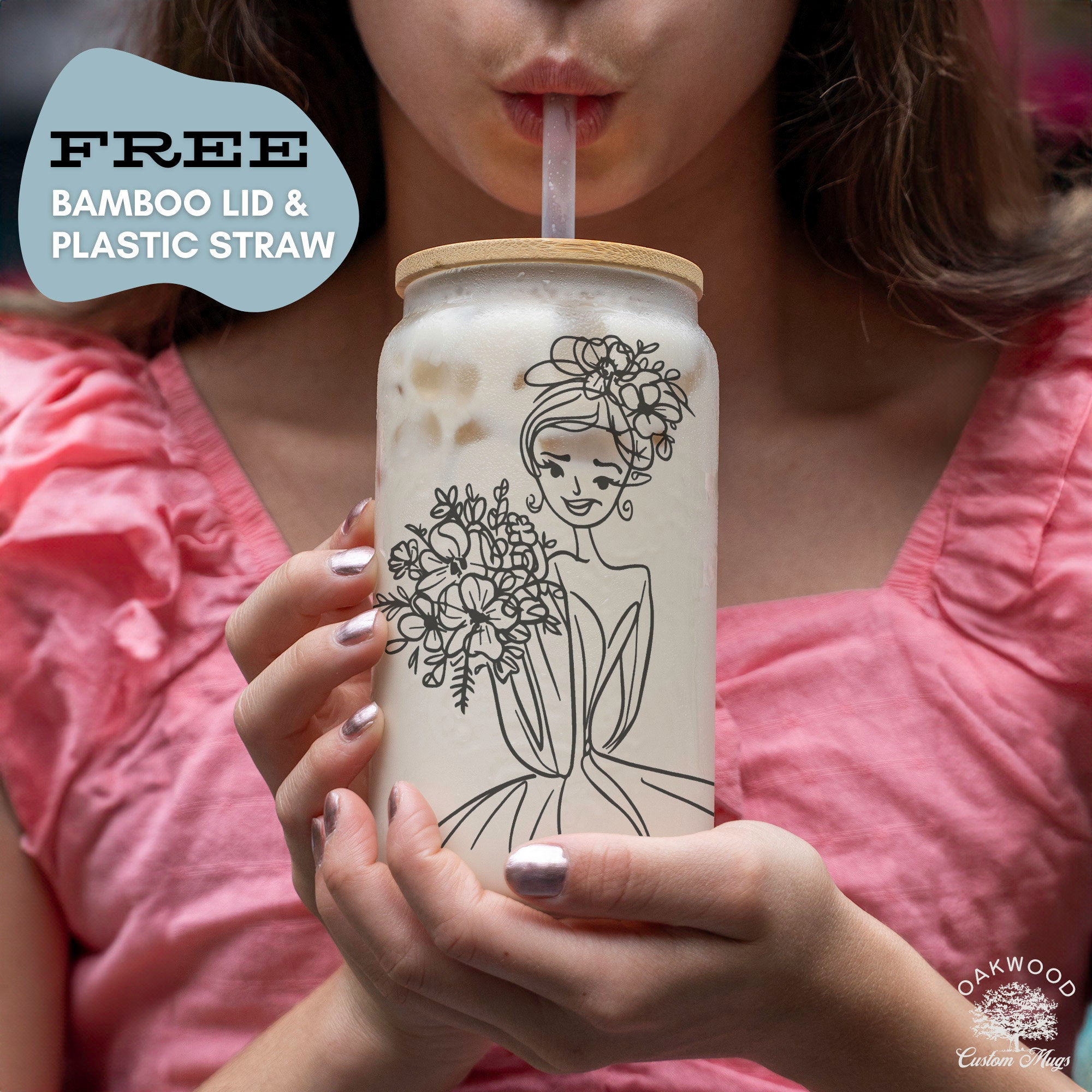 Personalized Bride Frosted Glass Cup With Lid and Straw, Custom Bridal ...