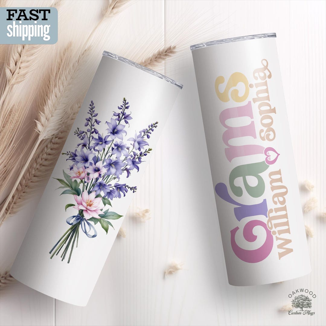 Personalized Birth Month Flower With Grandkids Names Grams Tumbler Gift ...