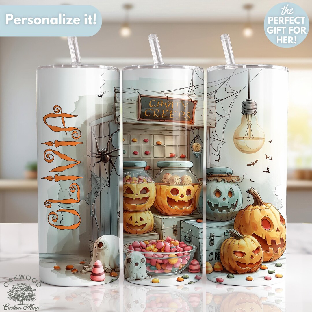 Personalized Cavity Creeps Vintage Halloween Tumbler, Cartoon Pumpkin ...