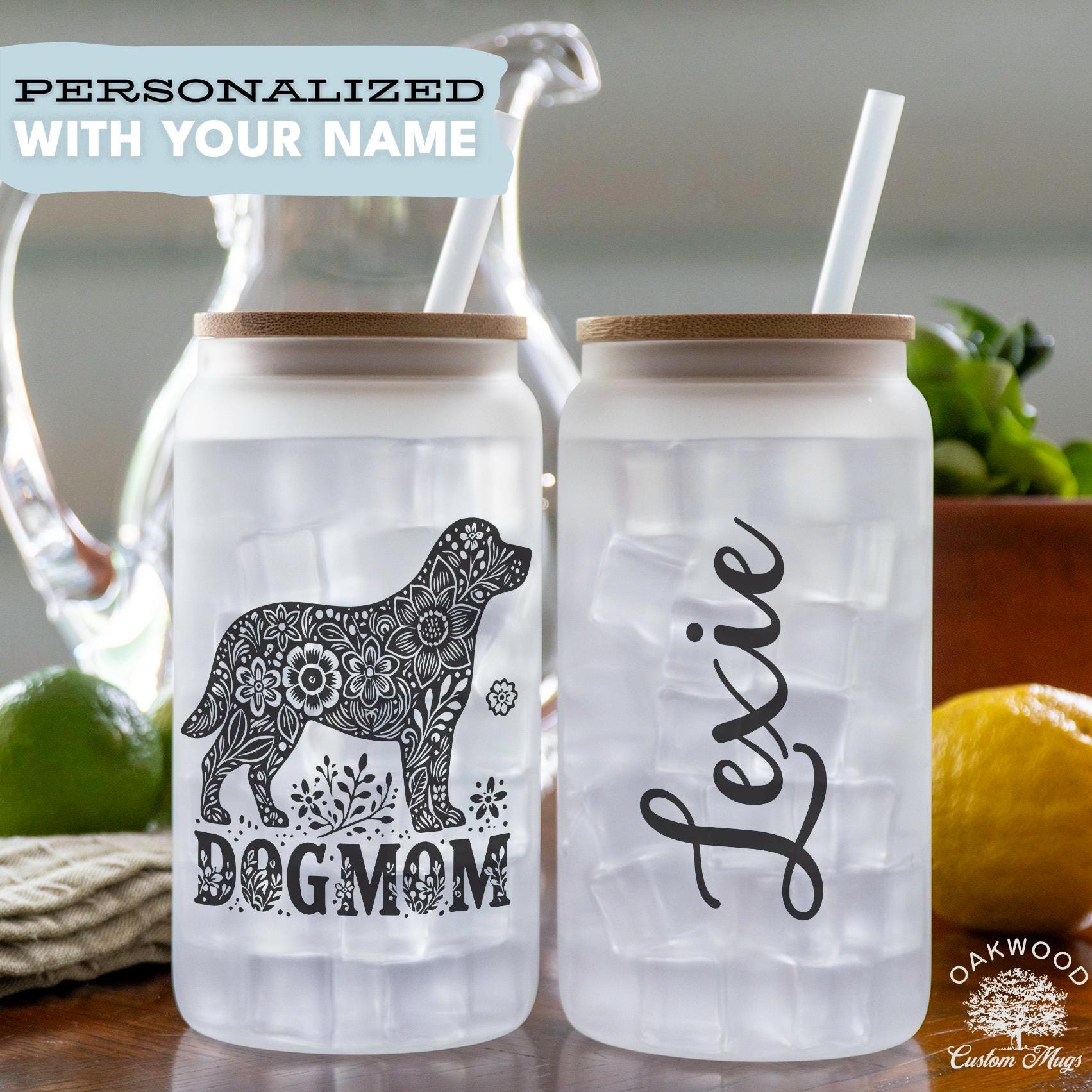 Personalized Dog Mom Frosted Glass Cup, Custom Dog Mom Sipper Cup, Dog ...