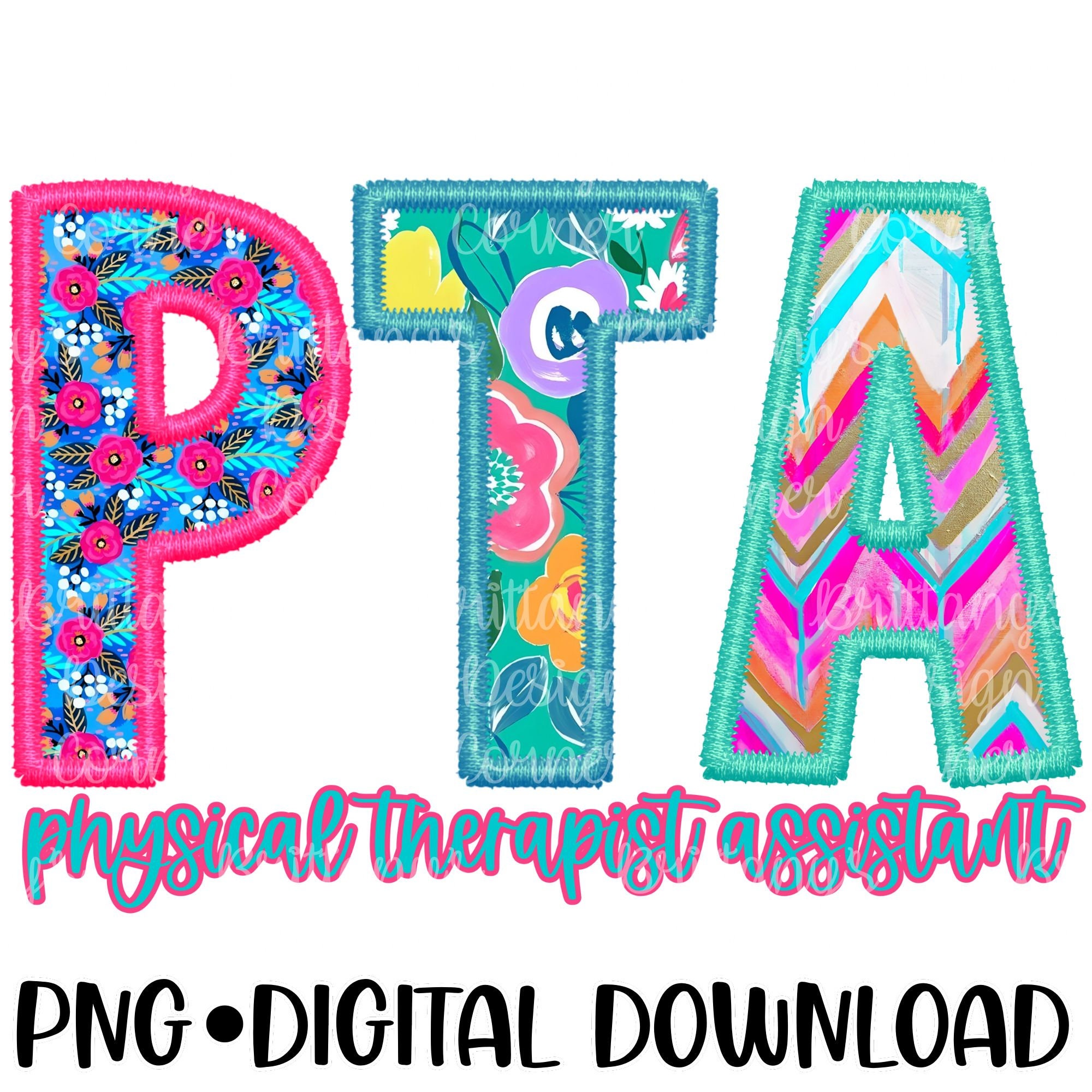 Pta Faux Embroidery Spring Png, Pt Png, Sublimation, Physical Therapist ...