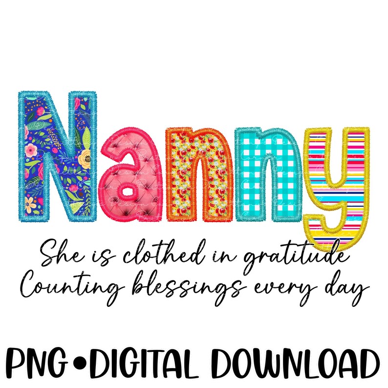 Nanny Png, Faux Embroidery With Colorful Spring Fill, Png, Instant ...