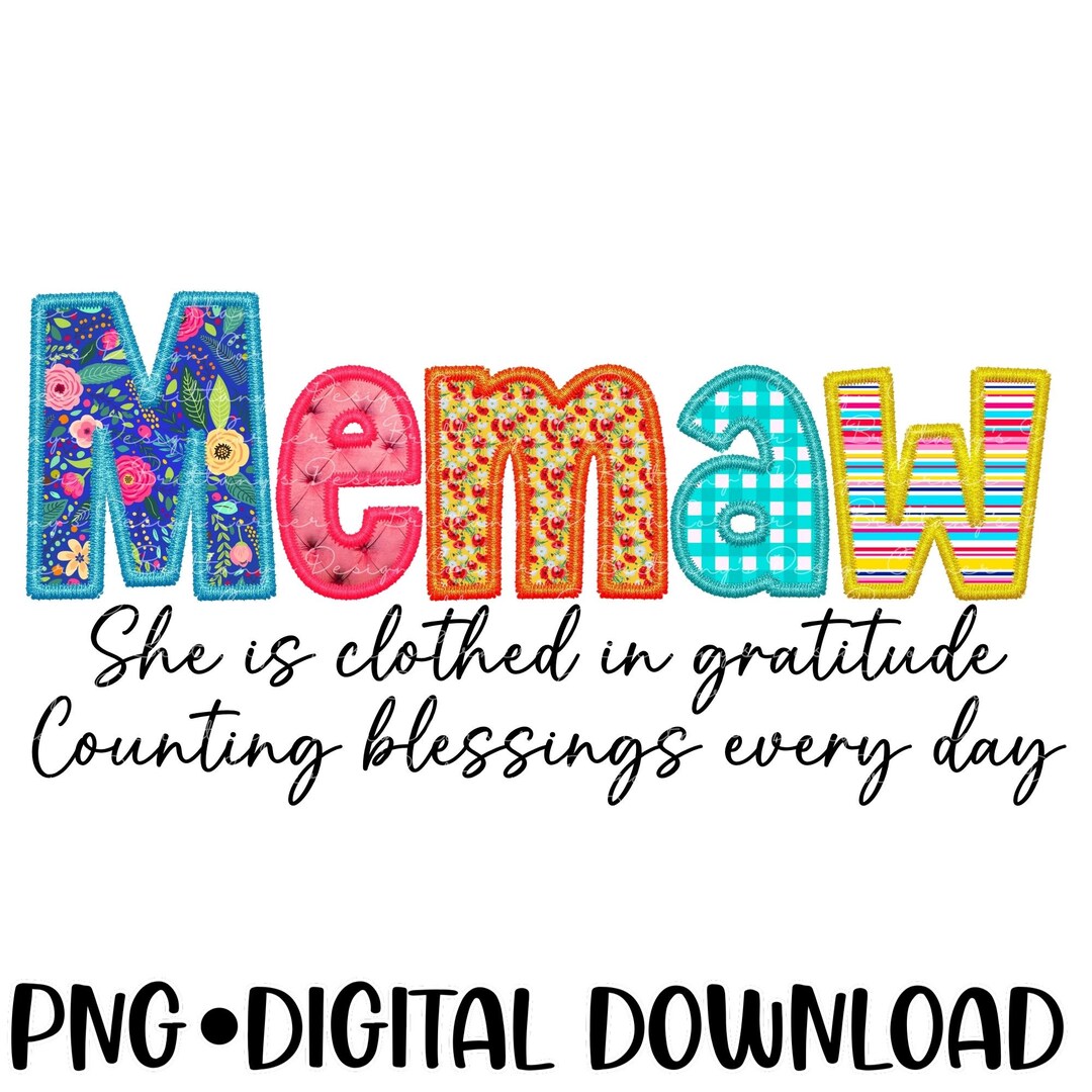 Memaw Png, Faux Embroidery With Colorful Spring Fill, Png, Instant ...
