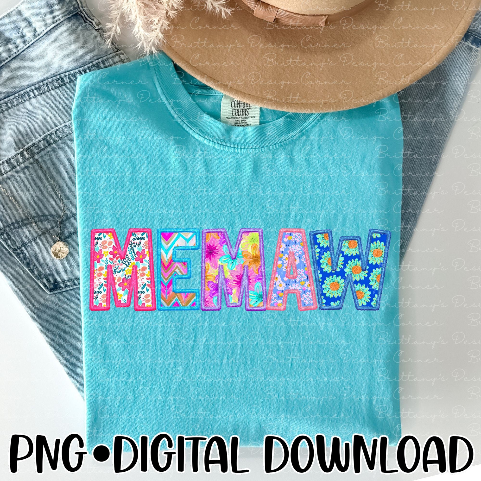Memaw Png, Faux Embroidery With Colorful Spring Fill, Png, Instant ...