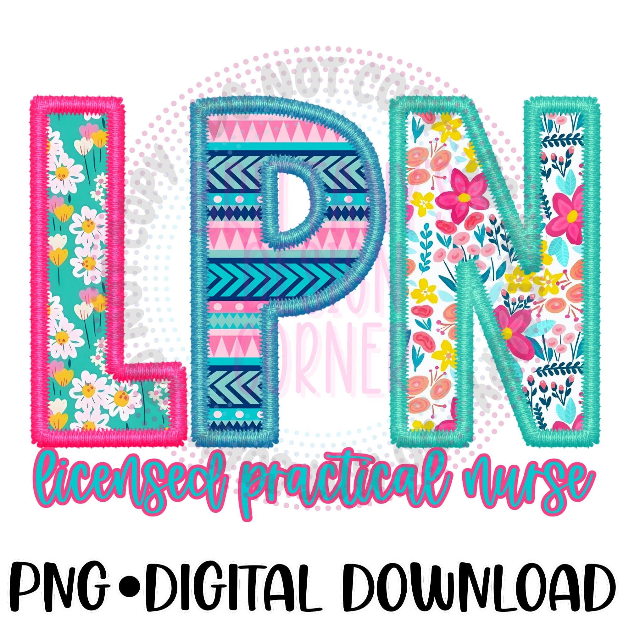 Lpn Faux Embroidery Spring Png, Lpn Png, Sublimation, Instant Download ...