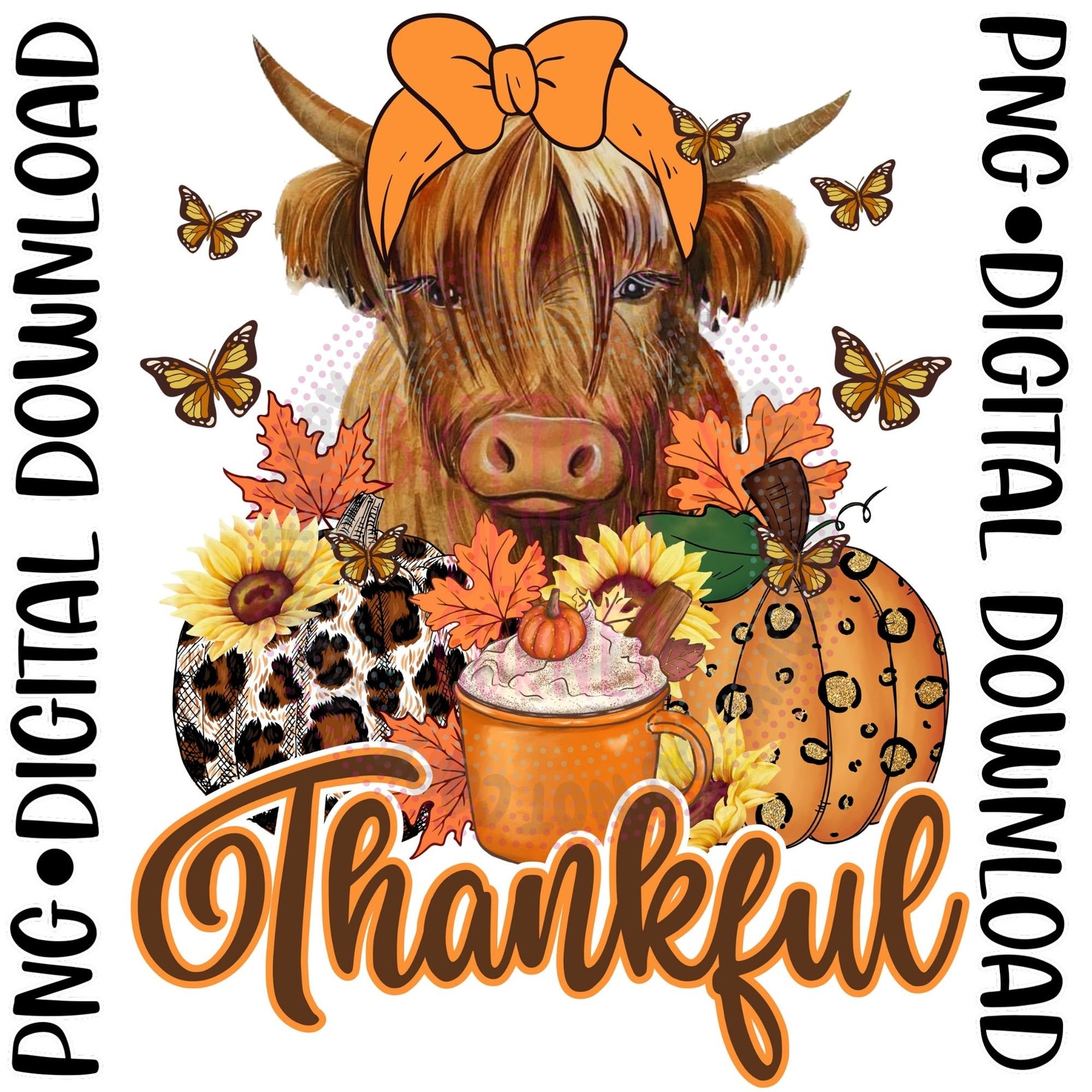 Thankful Png, Fall Png, Thanksgiving Png, Highland Cow Thankful Png ...