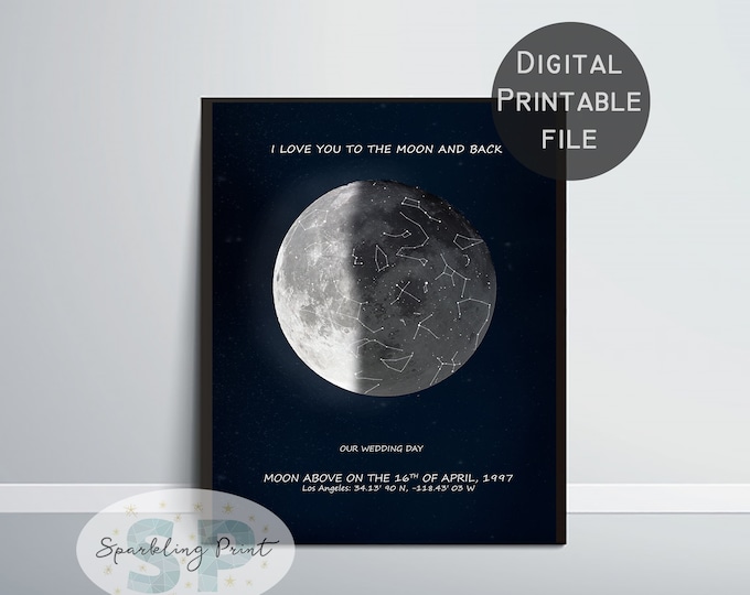 Met Engaged Married 3 Location MOON Phase STAR Map, Personalized ...
