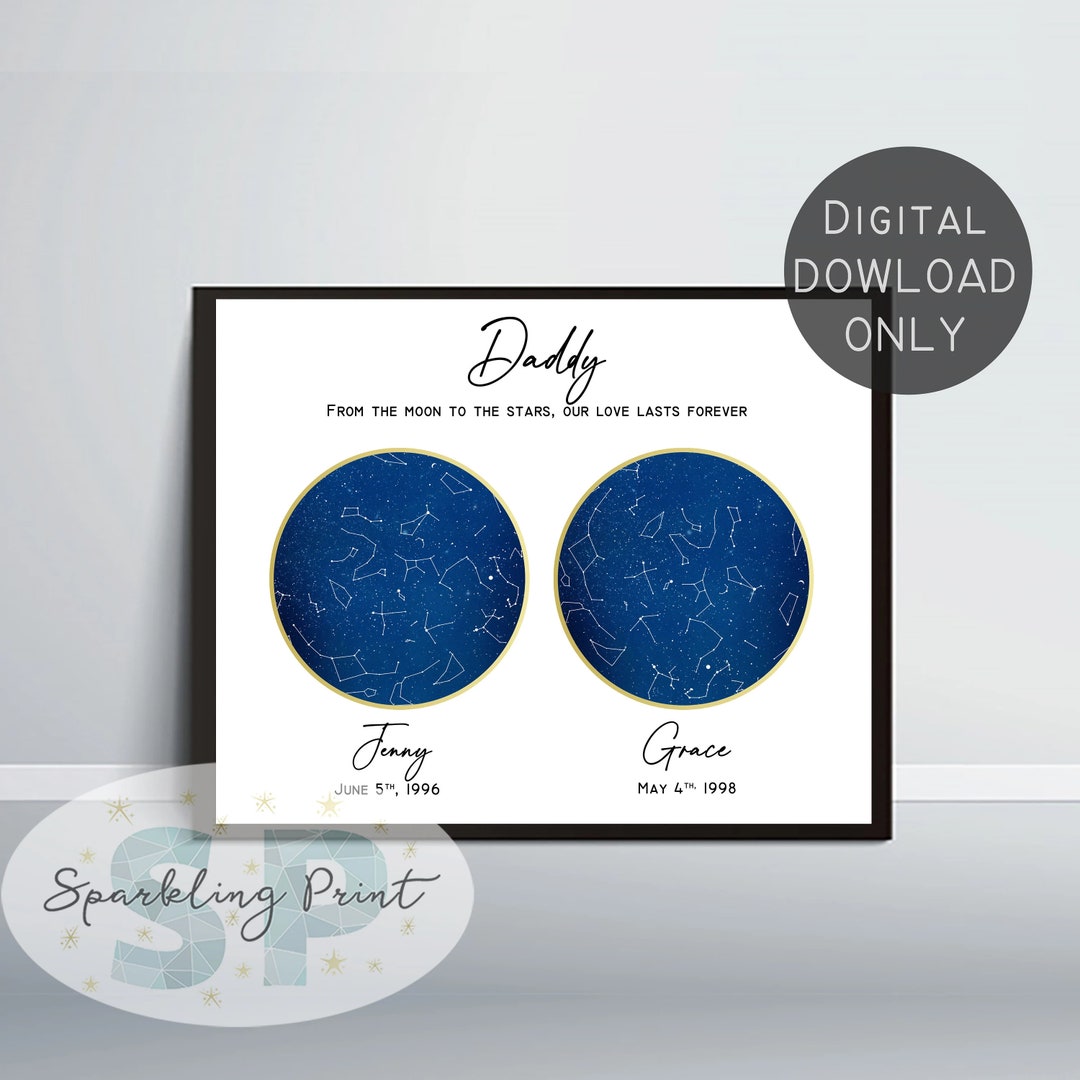 Custom Star Map, Night Sky, 3 Maps Father's Day Dad Daddy Pa Gift Heart ...