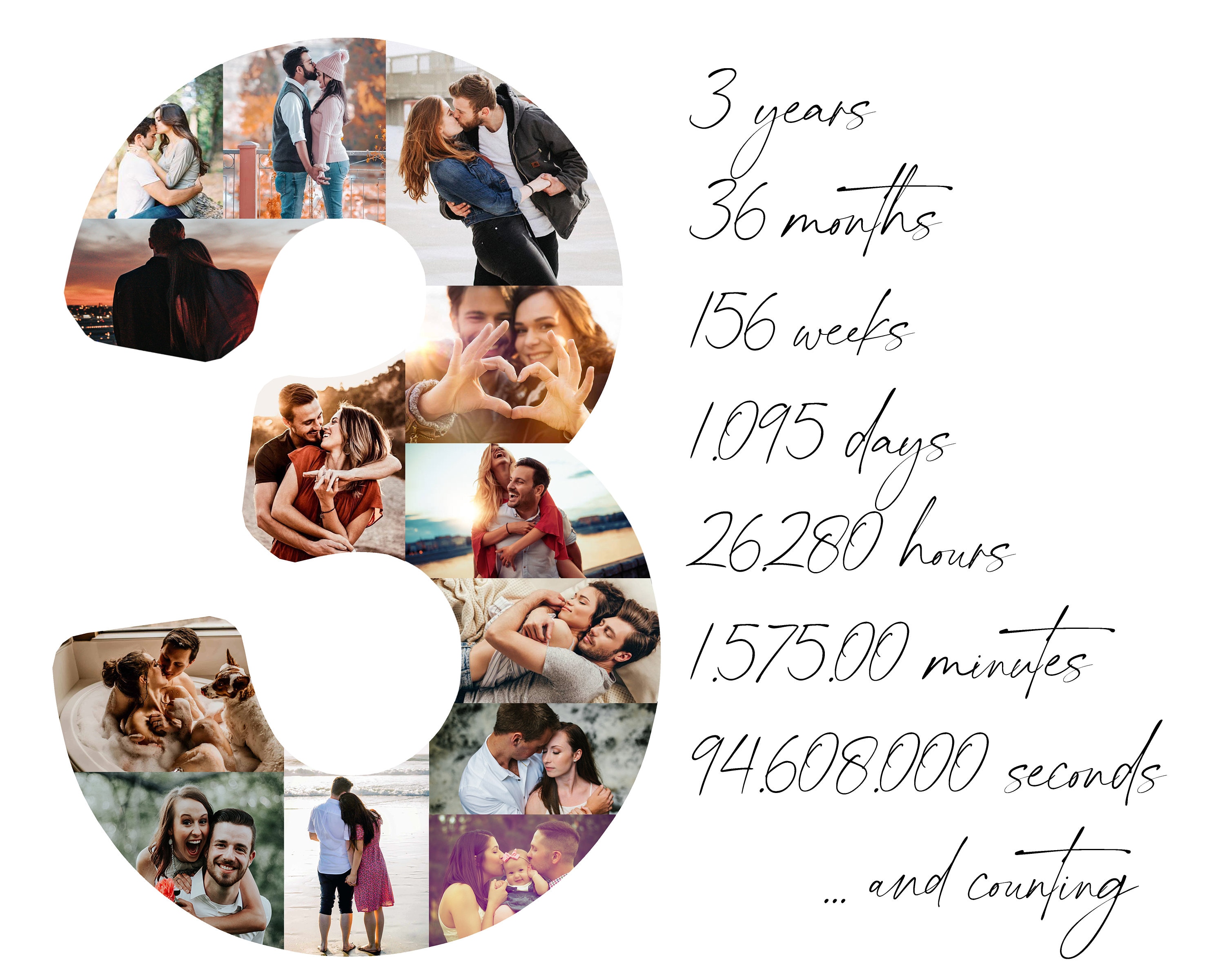 Custom Third 3rd Anniversary Collage Gift, 3 Three Year Present for ...