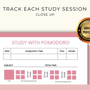 Pomodoro Study Note Template Worksheet | Digital Printable PDF | 7 ...