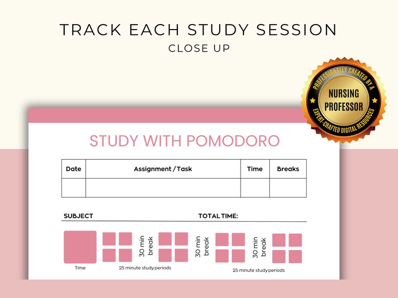 Pomodoro Study Note Template Worksheet | Digital Printable PDF | 7 ...