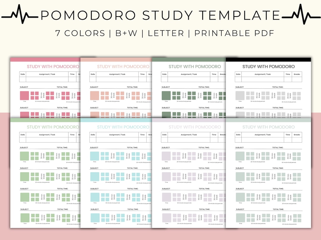 Pomodoro Study Note Template Worksheet | Digital Printable PDF | 7 ...