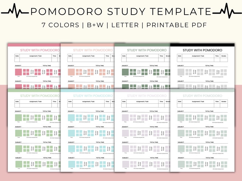 Pomodoro Study Note Template Worksheet | Digital Printable PDF | 7 ...