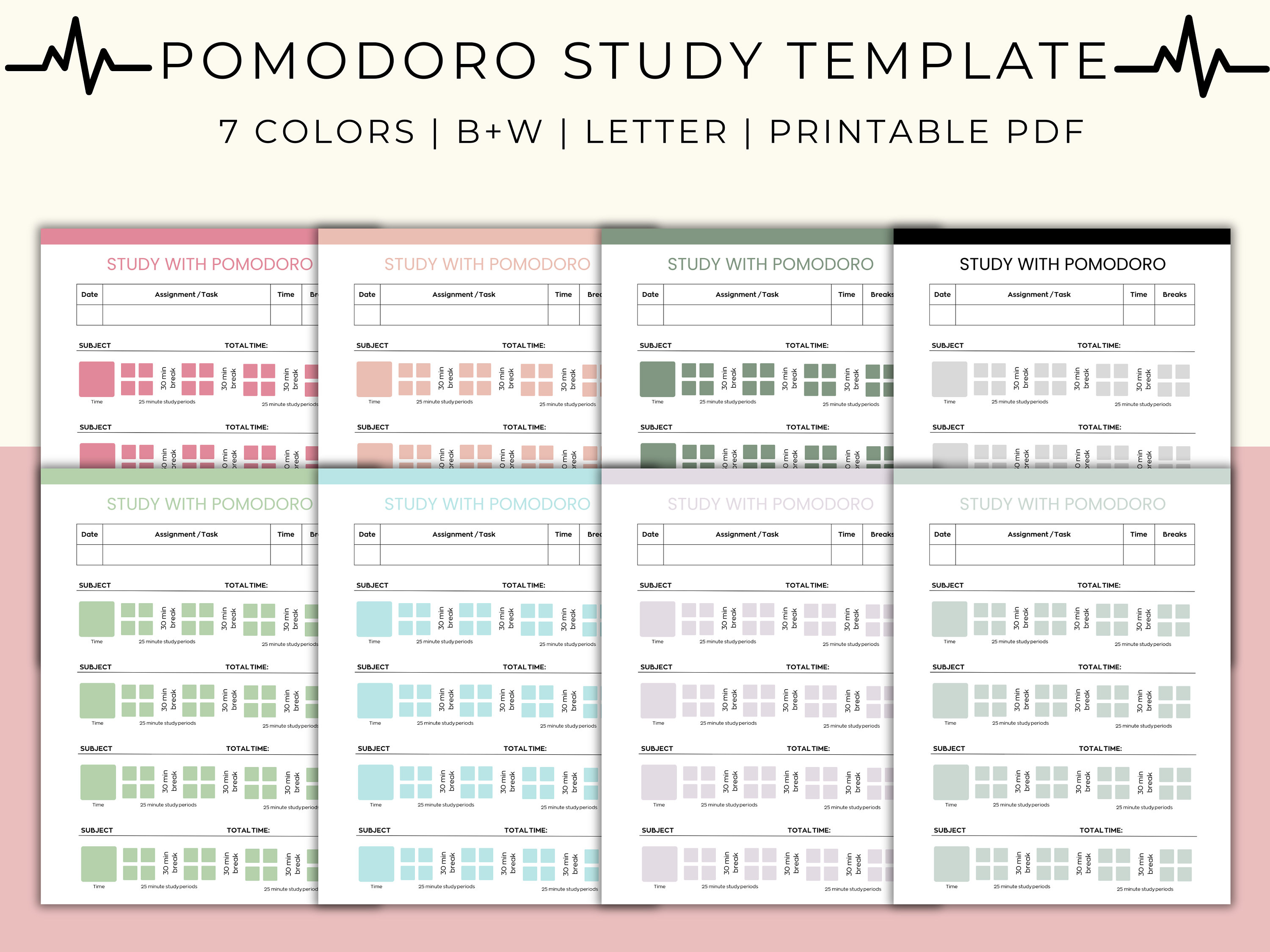 Pomodoro Study Note Template Worksheet | Digital Printable PDF | 7 ...