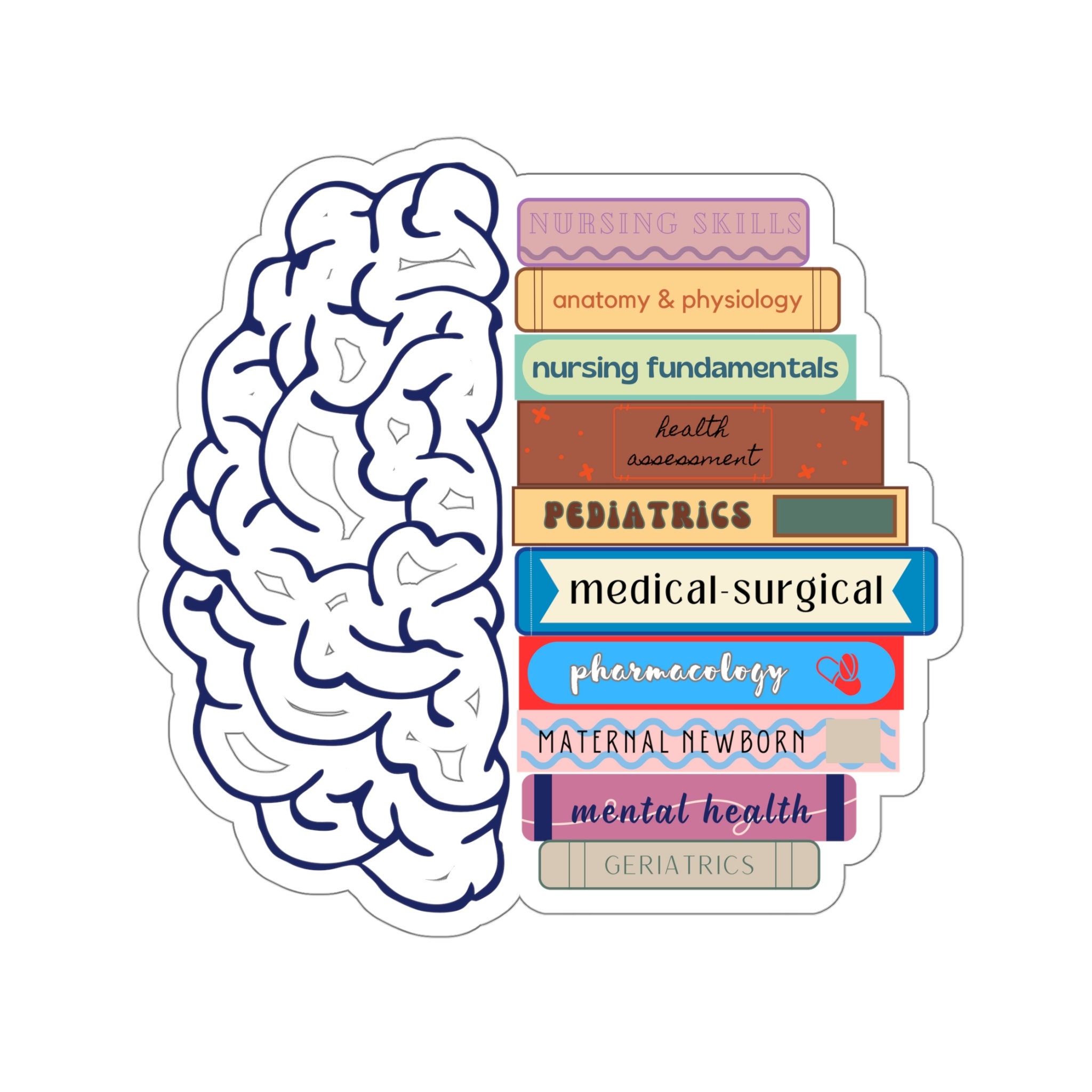Nursing Books and Brains Sticker for Nursing School Nursing Students ...