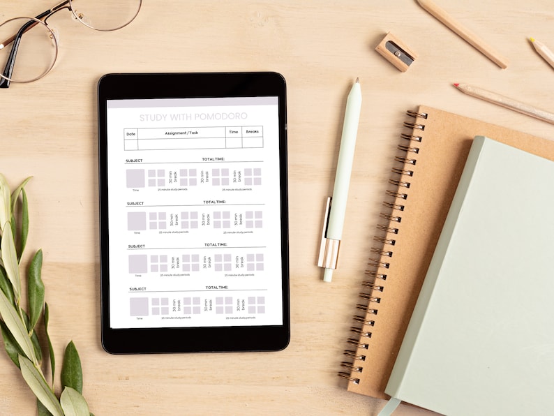 Pomodoro Study Note Template Worksheet Digital Printable PDF 7 Colors ...