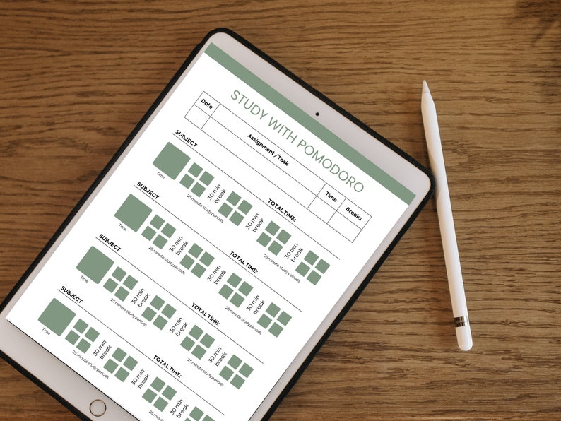 Pomodoro Study Note Template Worksheet Digital Printable PDF 7 Colors ...