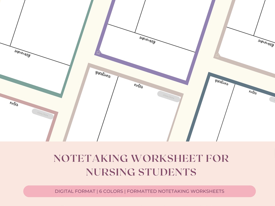Digital Nursing School Cornell Note-taking Worksheet for Nursing ...