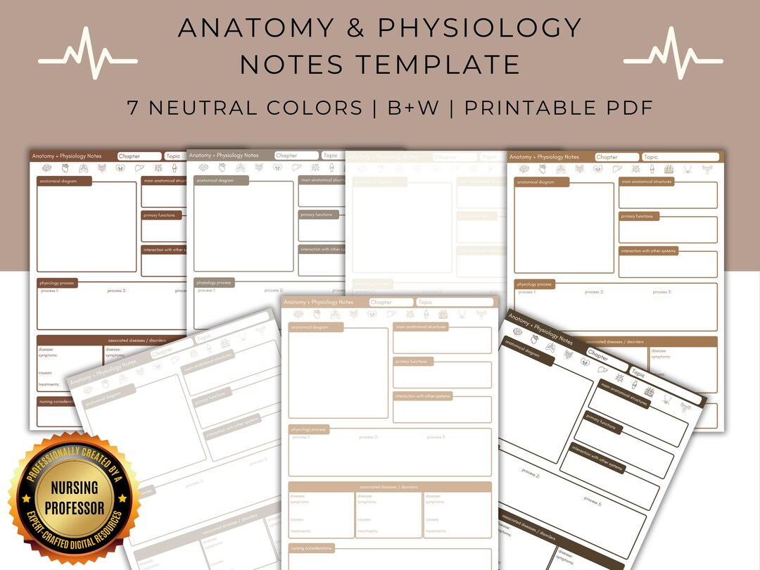 Nursing School Anatomy & Physiology Note Taking Template | Nursing ...