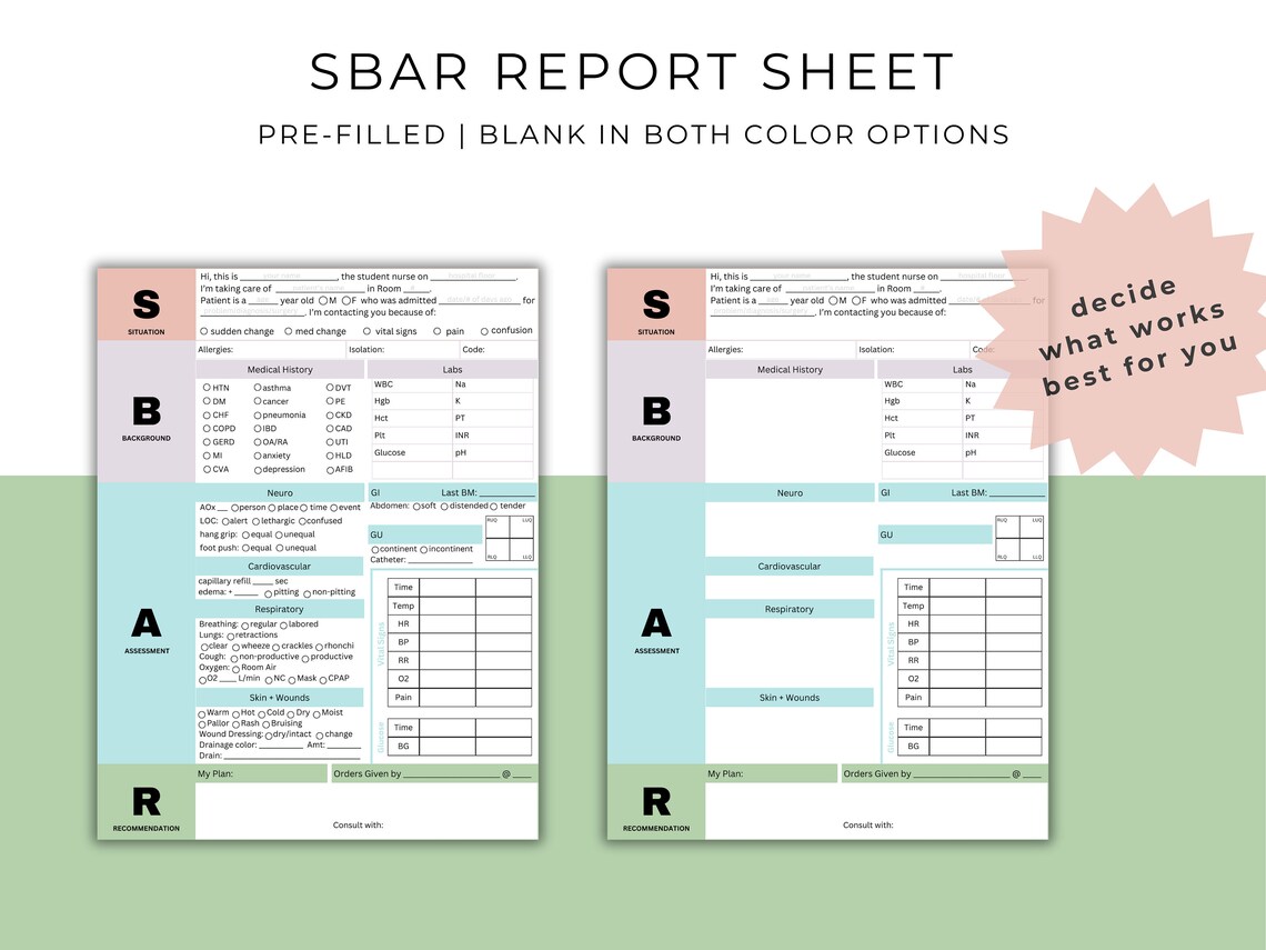 Nursing School SBAR Sheet | Med Surg Nurse Report | Clinical Simulation ...