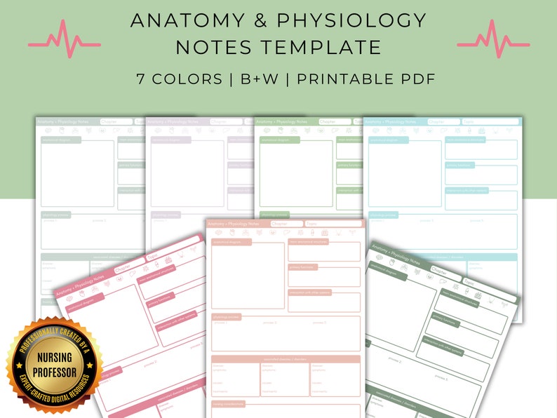 Nursing School Anatomy & Physiology Note Taking Template | Nursing ...