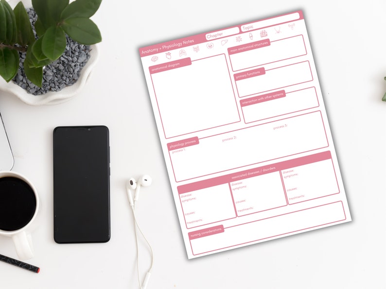Nursing School Anatomy & Physiology Note Taking Template | Nursing ...