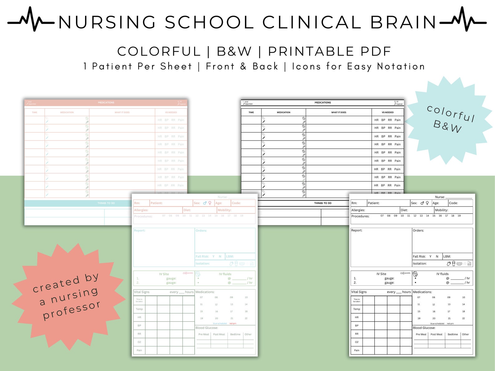 Nursing School Clinical Brain | Nurse Report for Patient Care | Simple ...